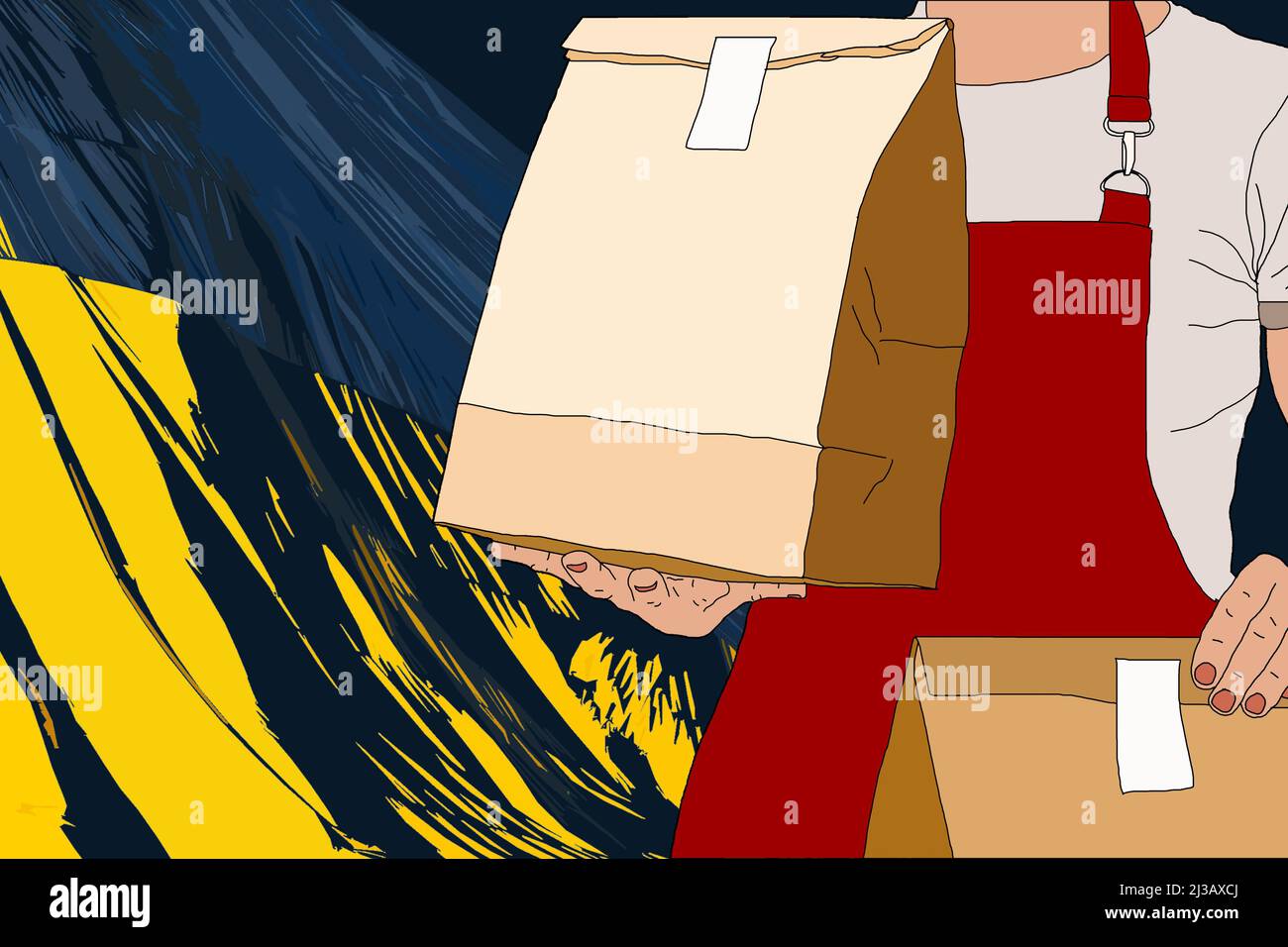 Cardboard box Ukraine. flag of ukraine. delivery man Stock Photo - Alamy