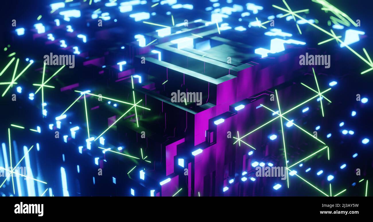 Futuristic complex building by night with an energy shield dome ...