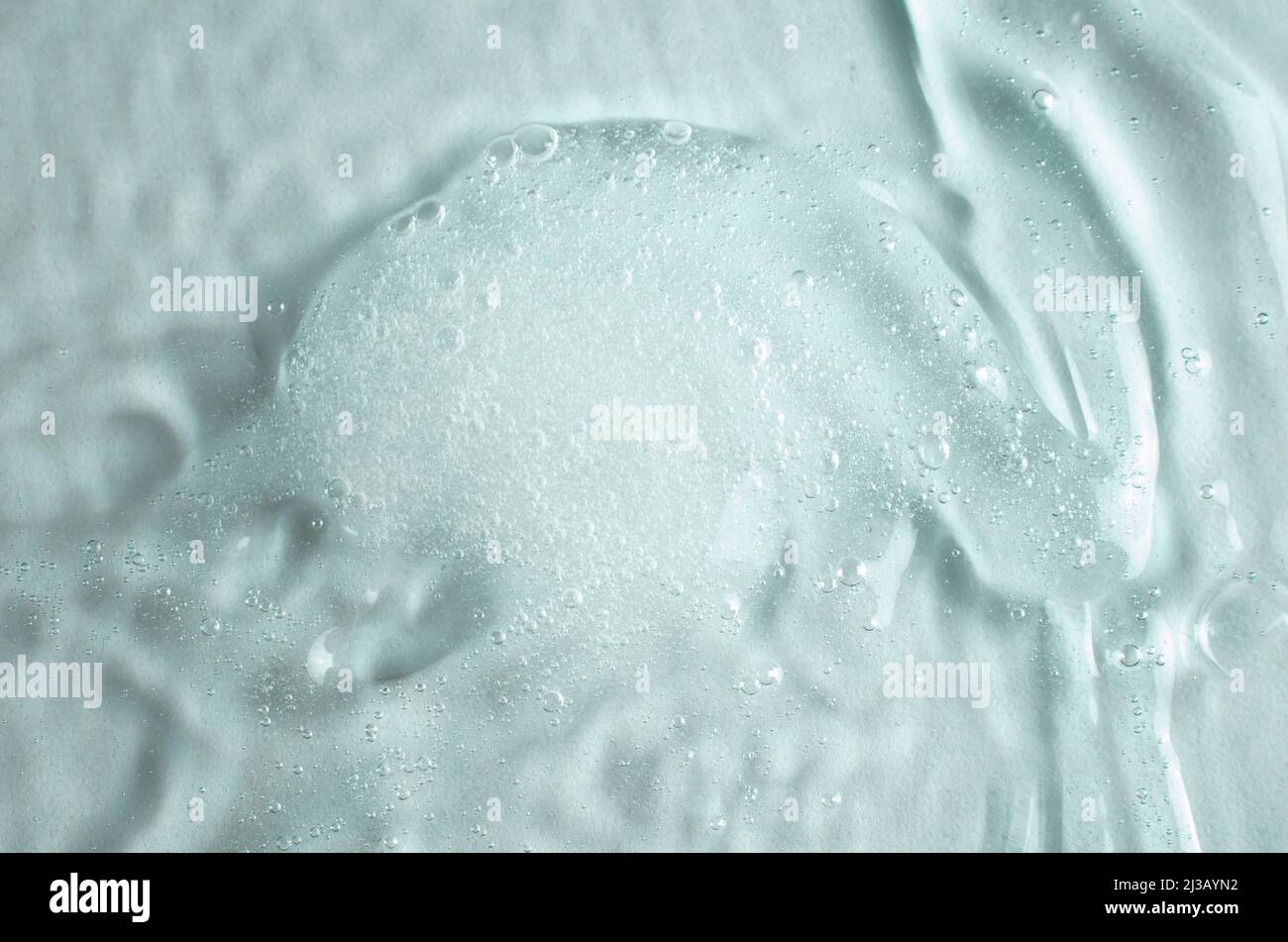 Green gel structure close up. Laboratory research of cosmetics and ...