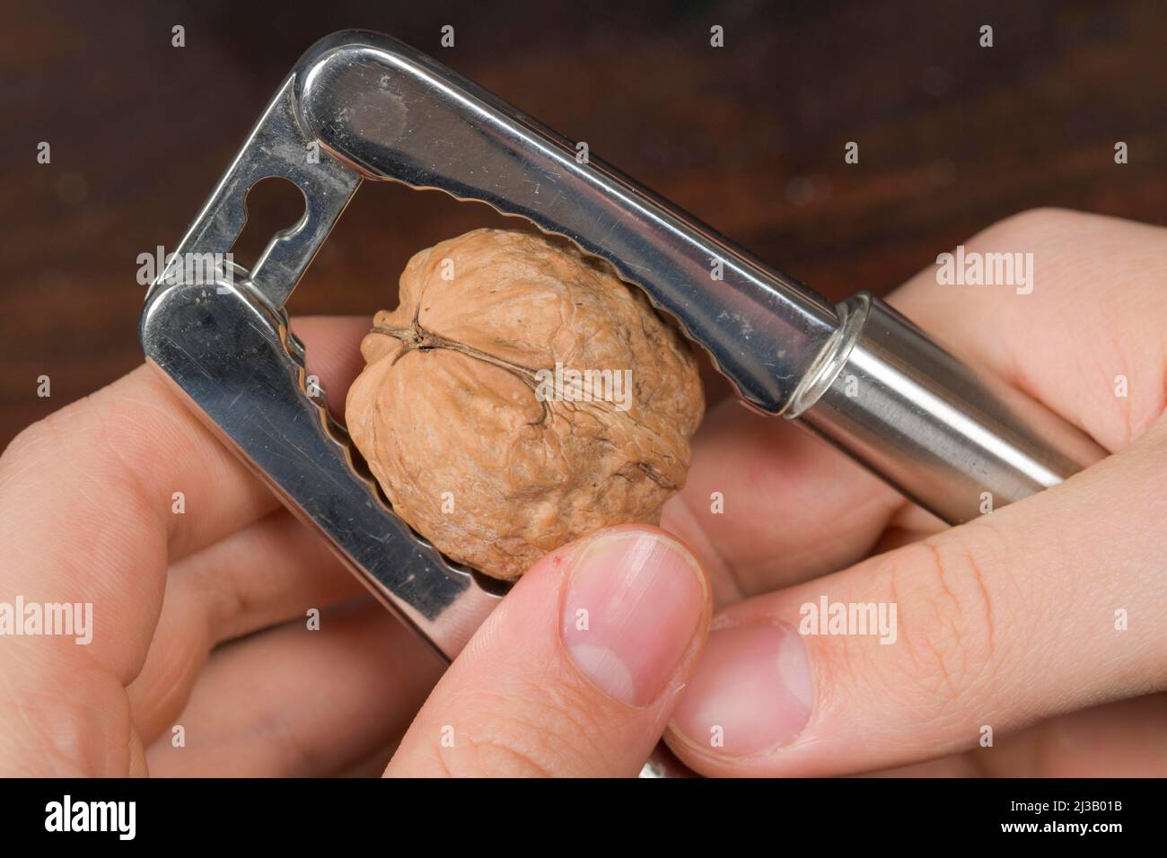 Walnut crack hand hi-res stock photography and images - Alamy