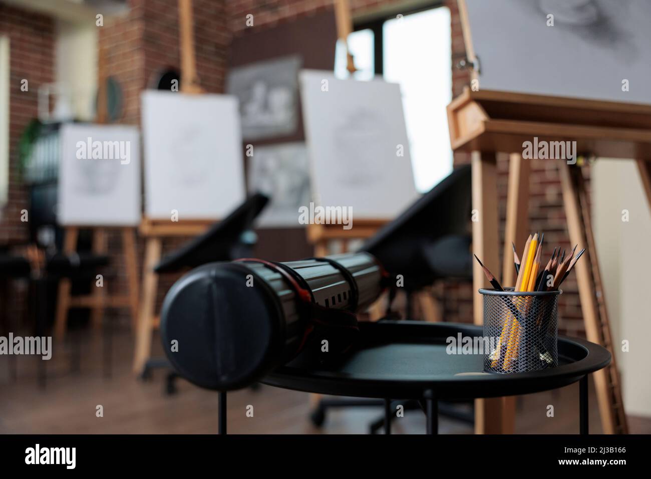 Contemporary educational empty studio with nobody in it ready for ...