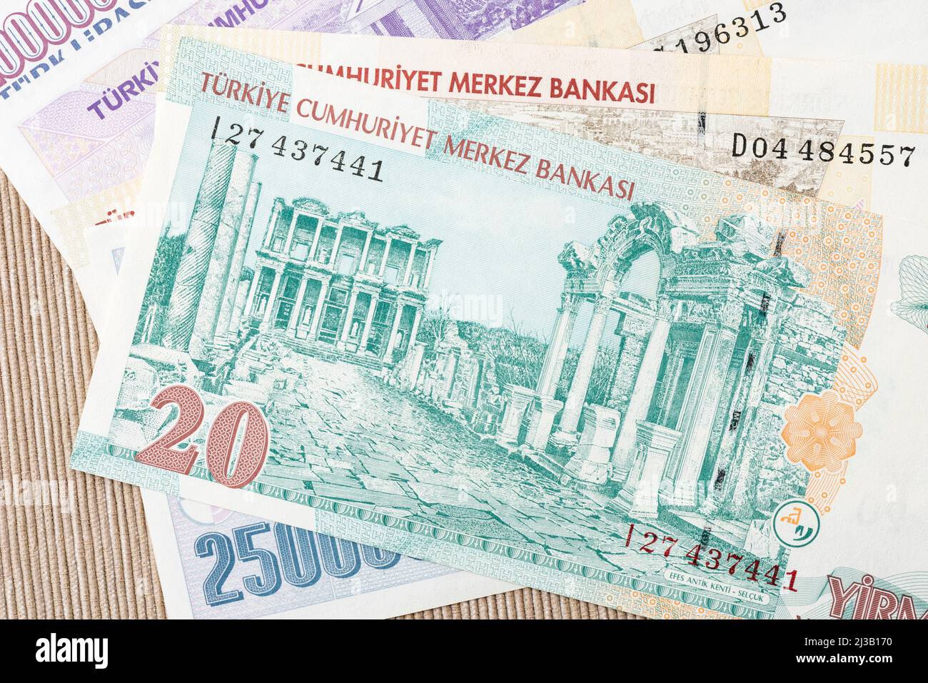 Close-up mixed liras banknotes old turkish lira around 2000's Stock ...