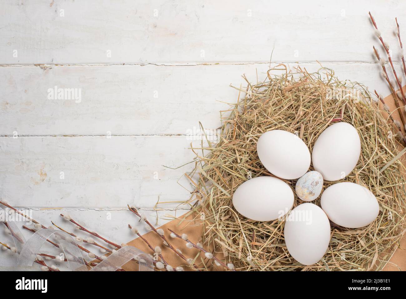 easter flat -lay eggs, with space for design Stock Photo - Alamy