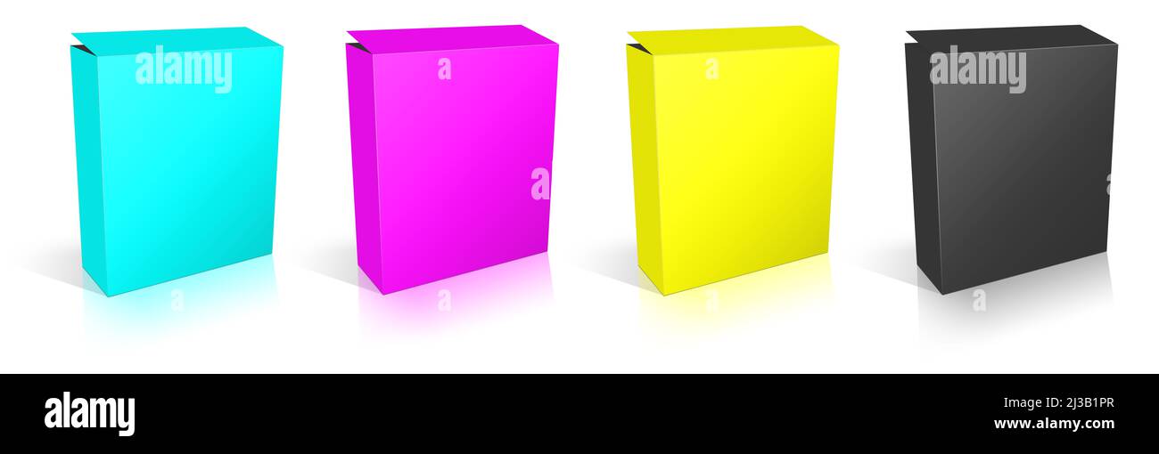 Four CMYK Software Boxes blank template red, green and blue for ...
