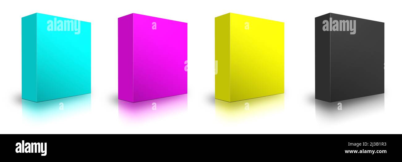 Four CMYK Software Boxes blank template red, green and blue for ...