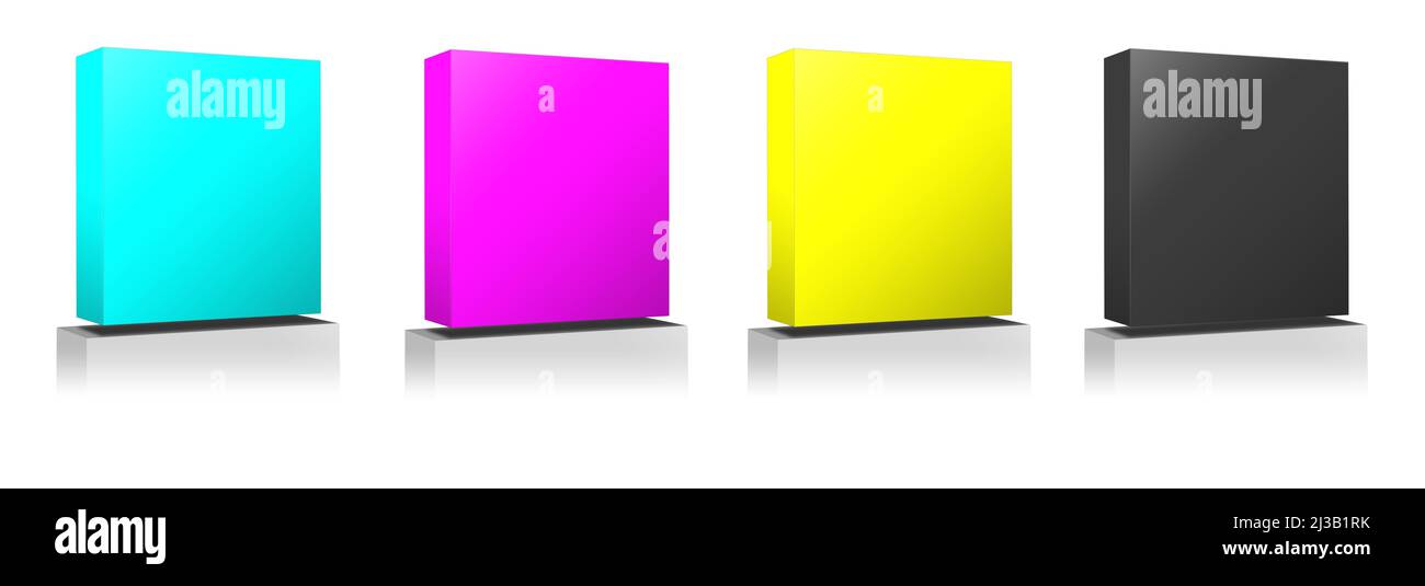 Four CMYK Software Boxes blank template red, green and blue for ...