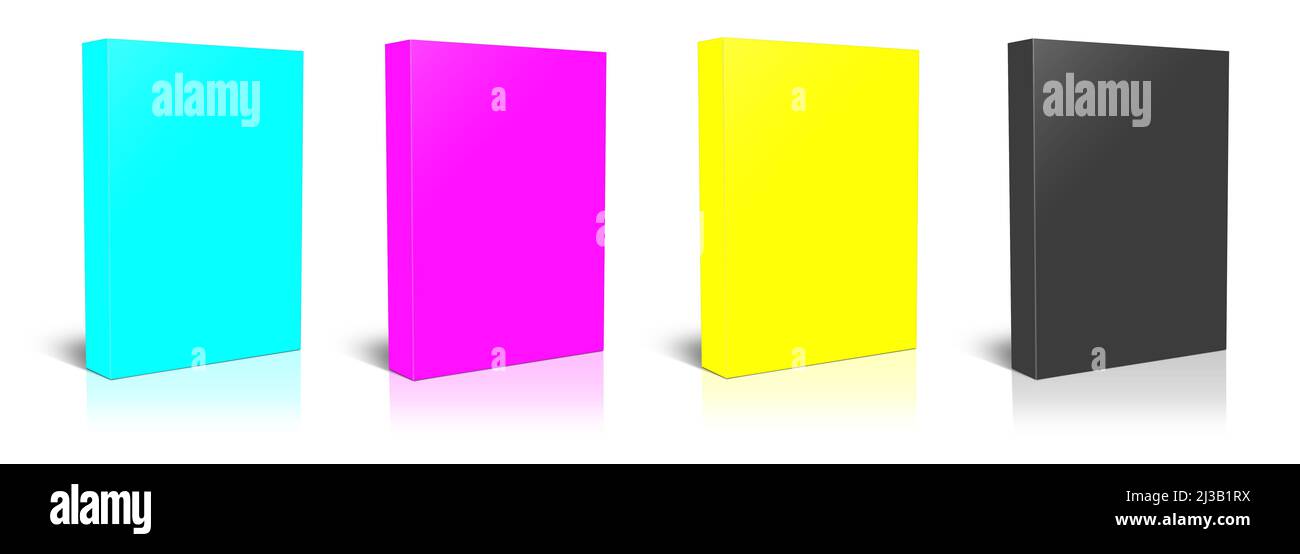 Four CMYK Software Boxes blank template red, green and blue for ...