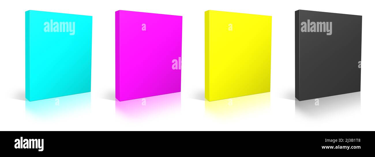 Four CMYK Software Boxes blank template red, green and blue for ...