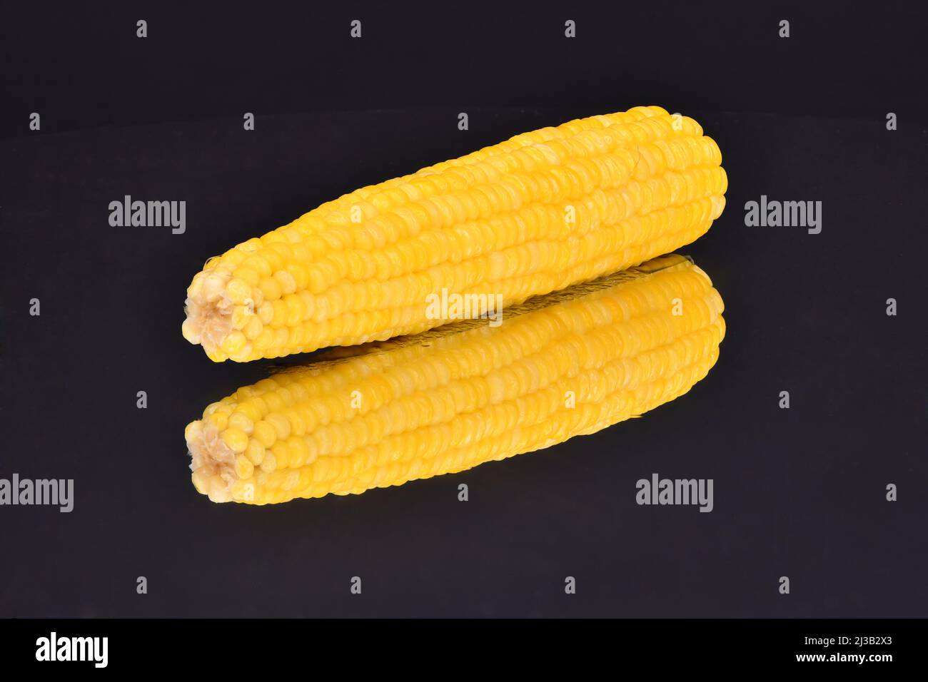 Sweet corn, boiled corn isolated on mirror background. High resolution ...
