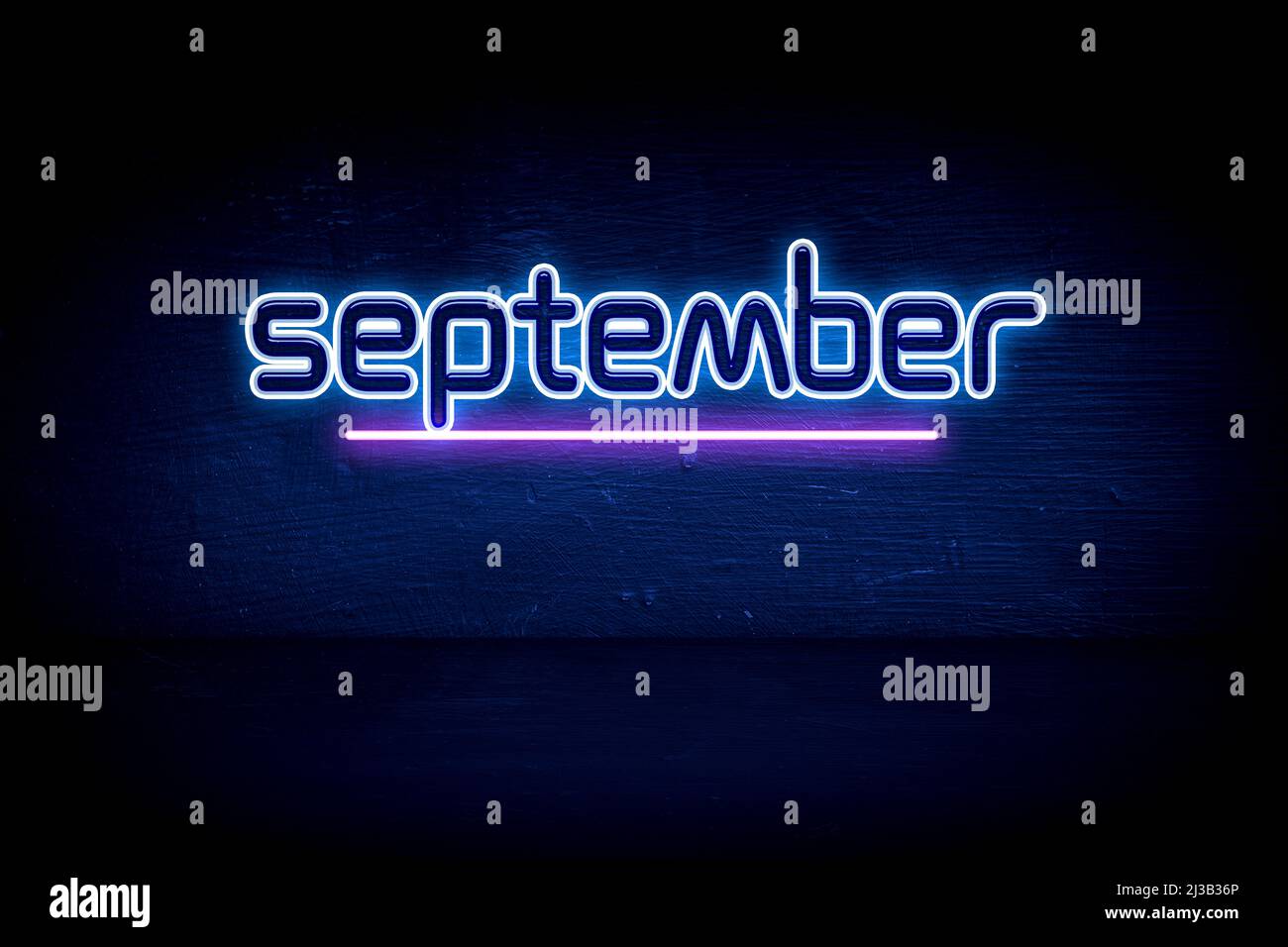 September - blue neon announcement signboard Stock Photo - Alamy