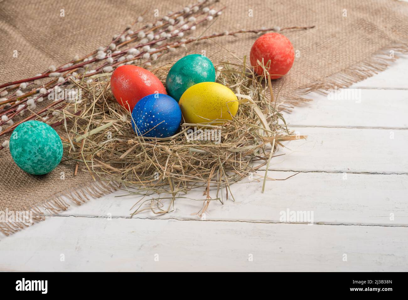 easter flat -lay eggs, with space for design Stock Photo - Alamy