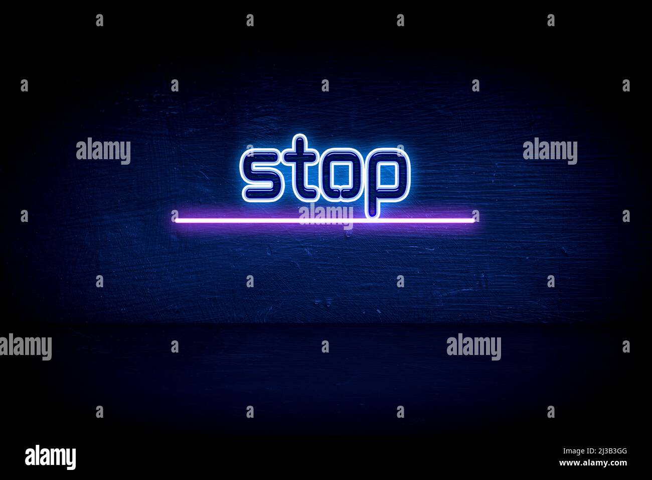 Stop - blue neon announcement signboard Stock Photo - Alamy