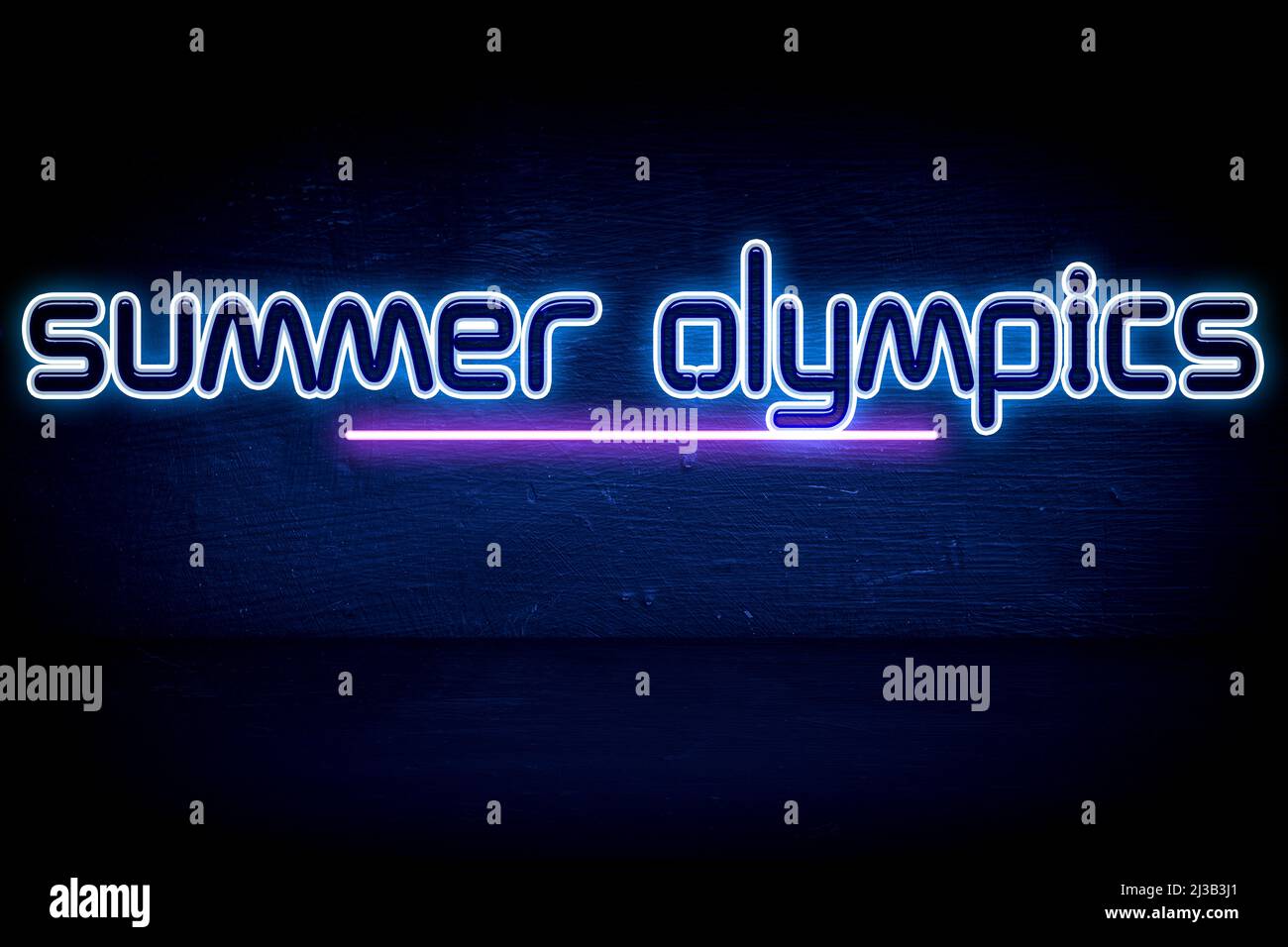 Summer Olympics ends - blue neon announcement signboard Stock Photo - Alamy