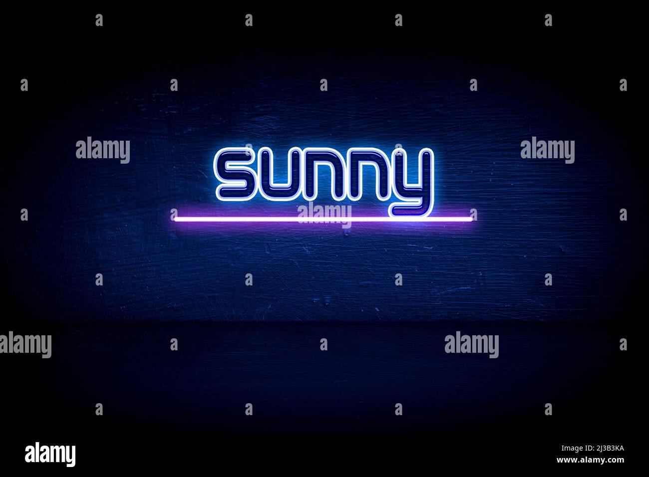 Sunny - blue neon announcement signboard Stock Photo - Alamy
