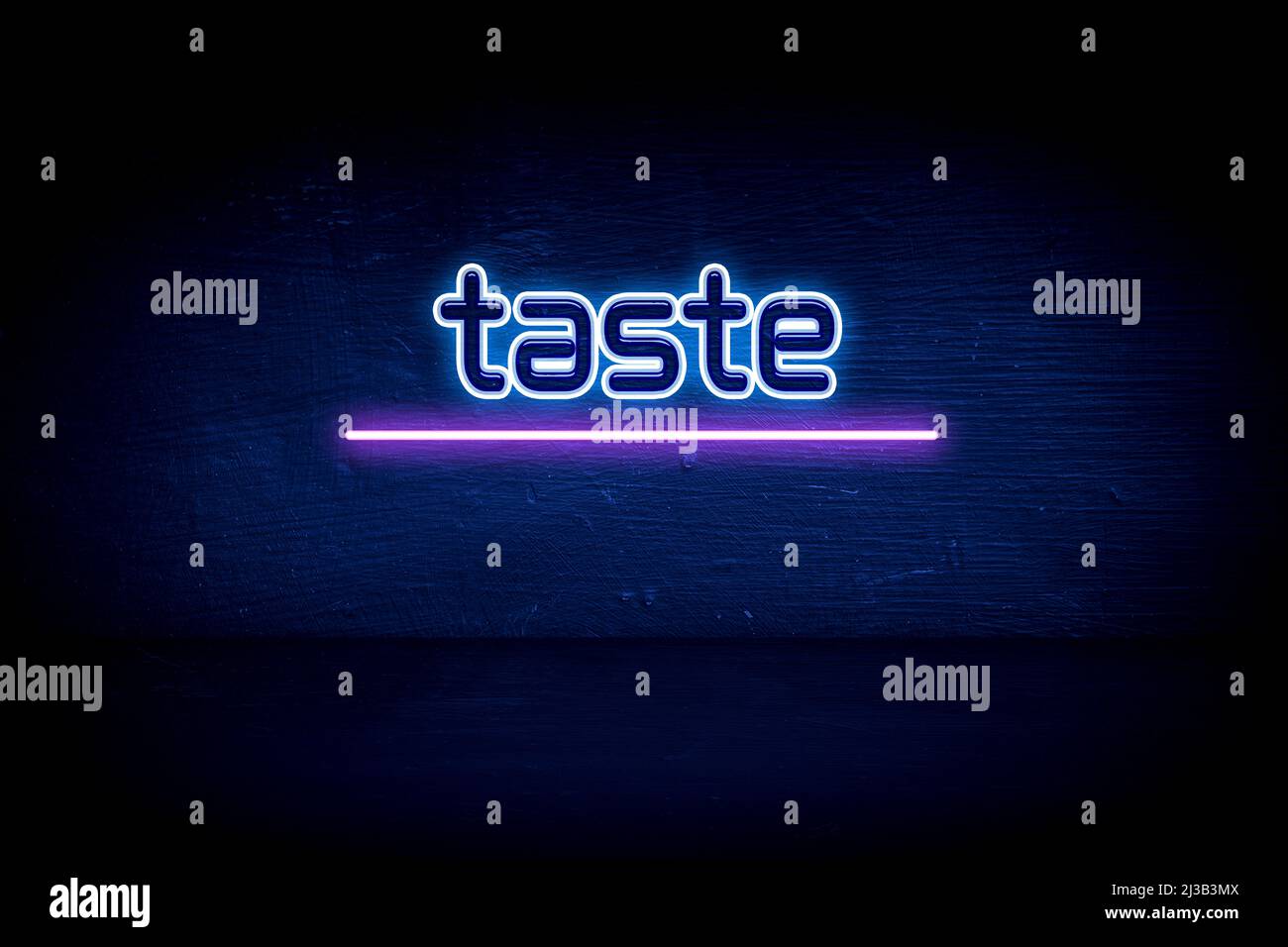 Taste - blue neon announcement signboard Stock Photo - Alamy