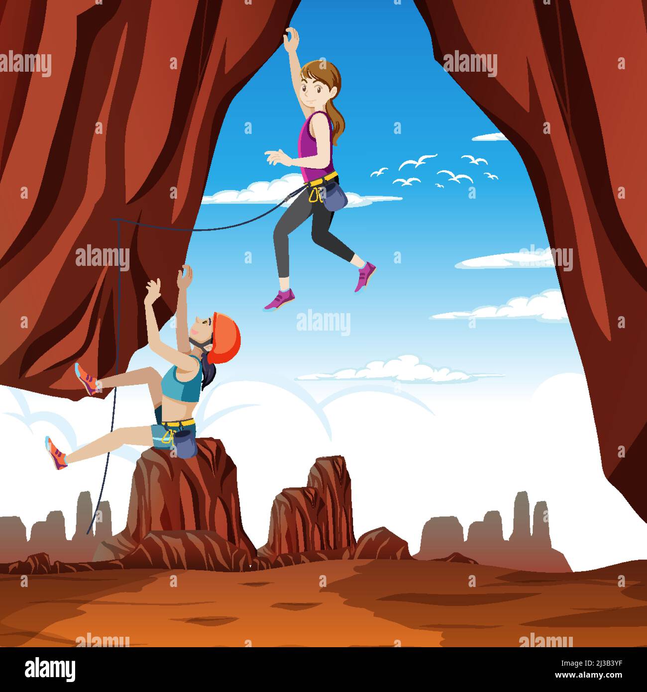 Rock climber on cliff outdoor scene illustration Stock Vector Image ...
