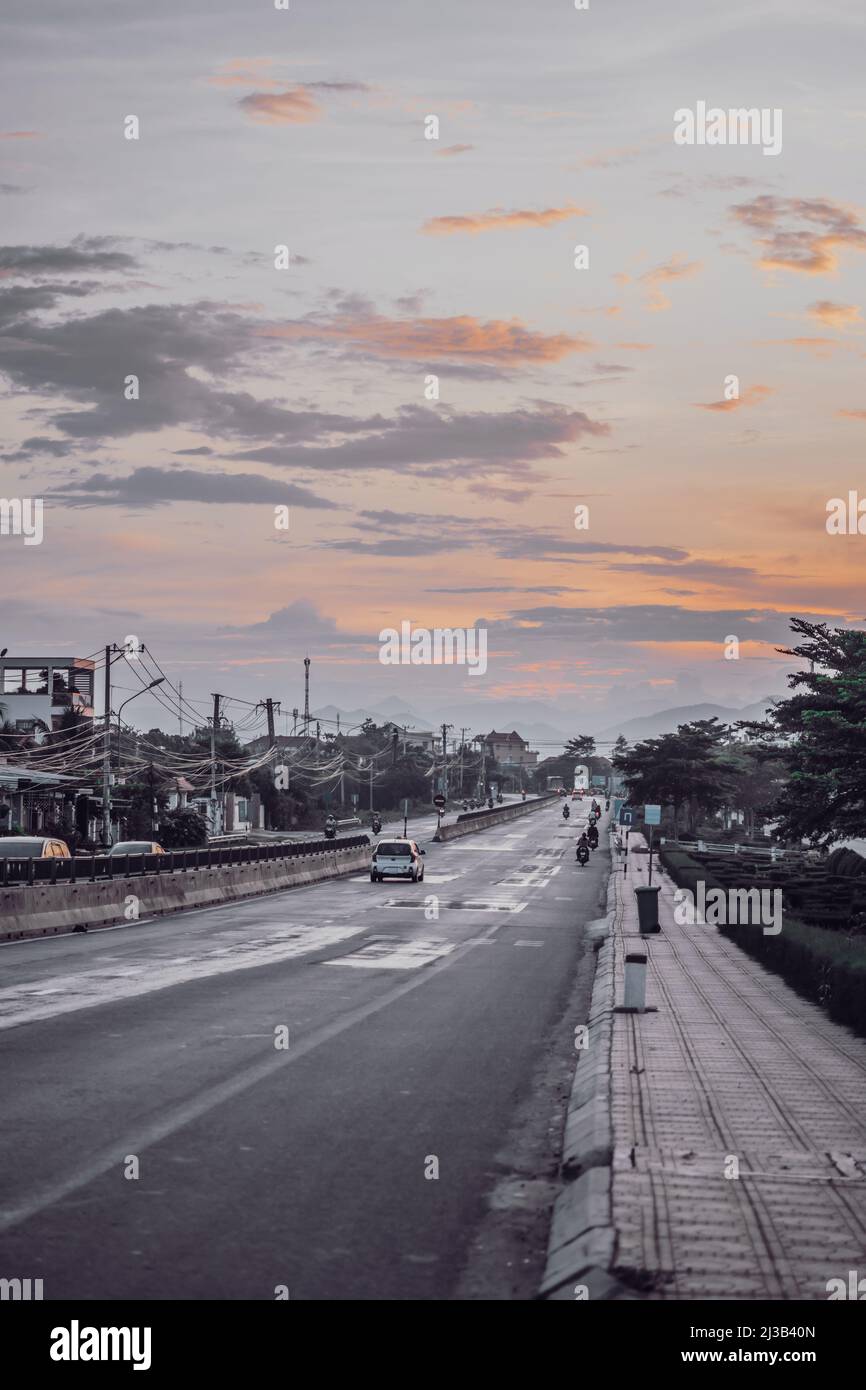 VERTICAL Real photo, sunset dark evening night pink sky background ...