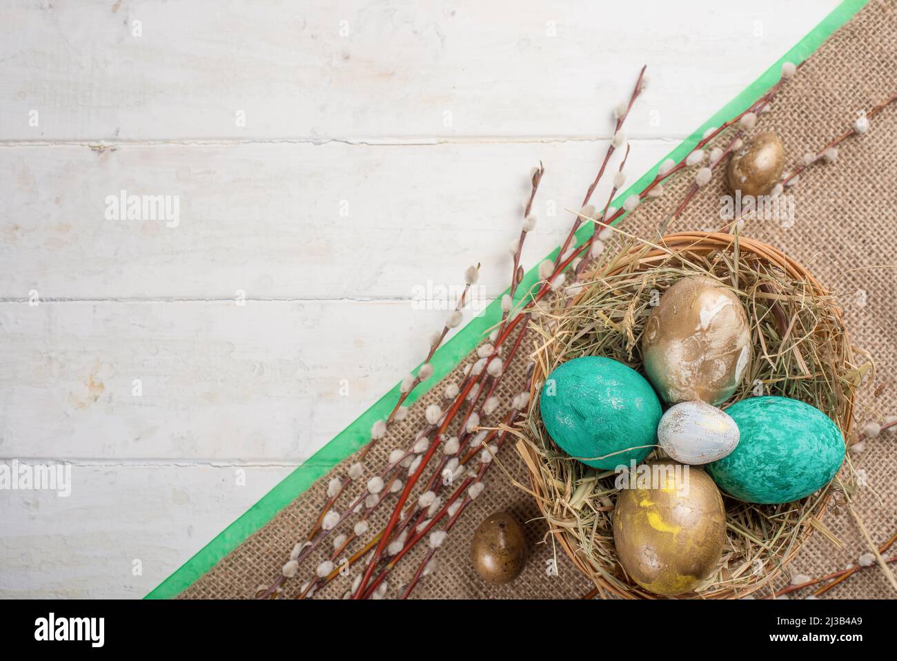 easter flat -lay eggs, with space for design Stock Photo - Alamy