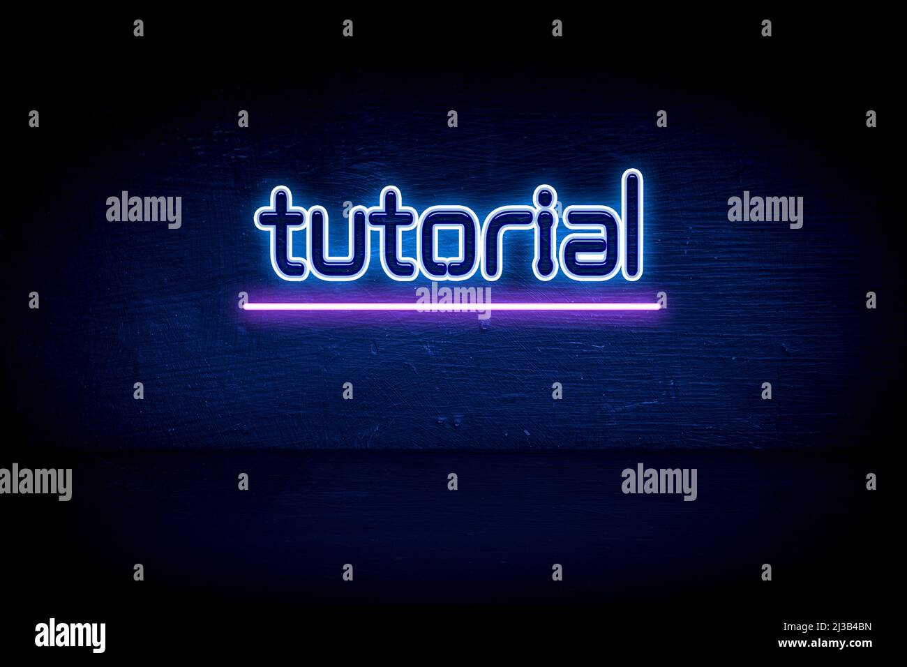 Tutorial - blue neon announcement signboard Stock Photo - Alamy