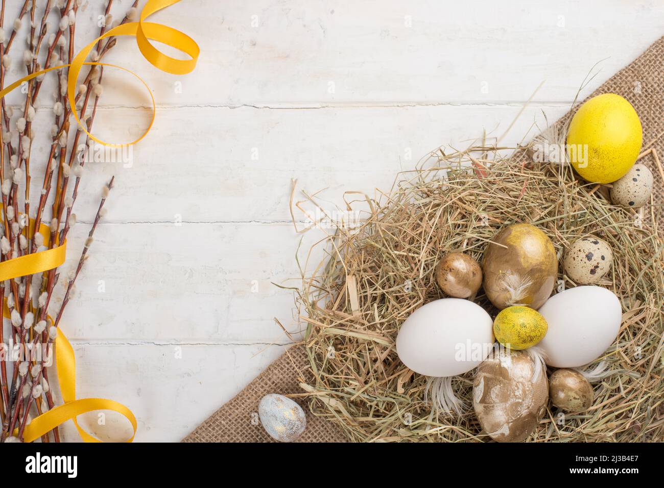 easter flat -lay eggs, with space for design Stock Photo - Alamy