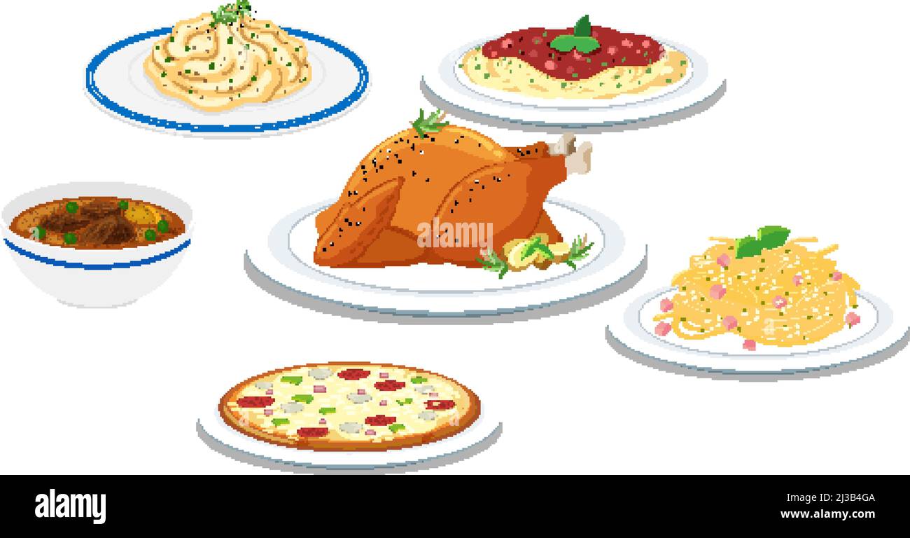 Set of various foods on white background illustration Stock Vector ...