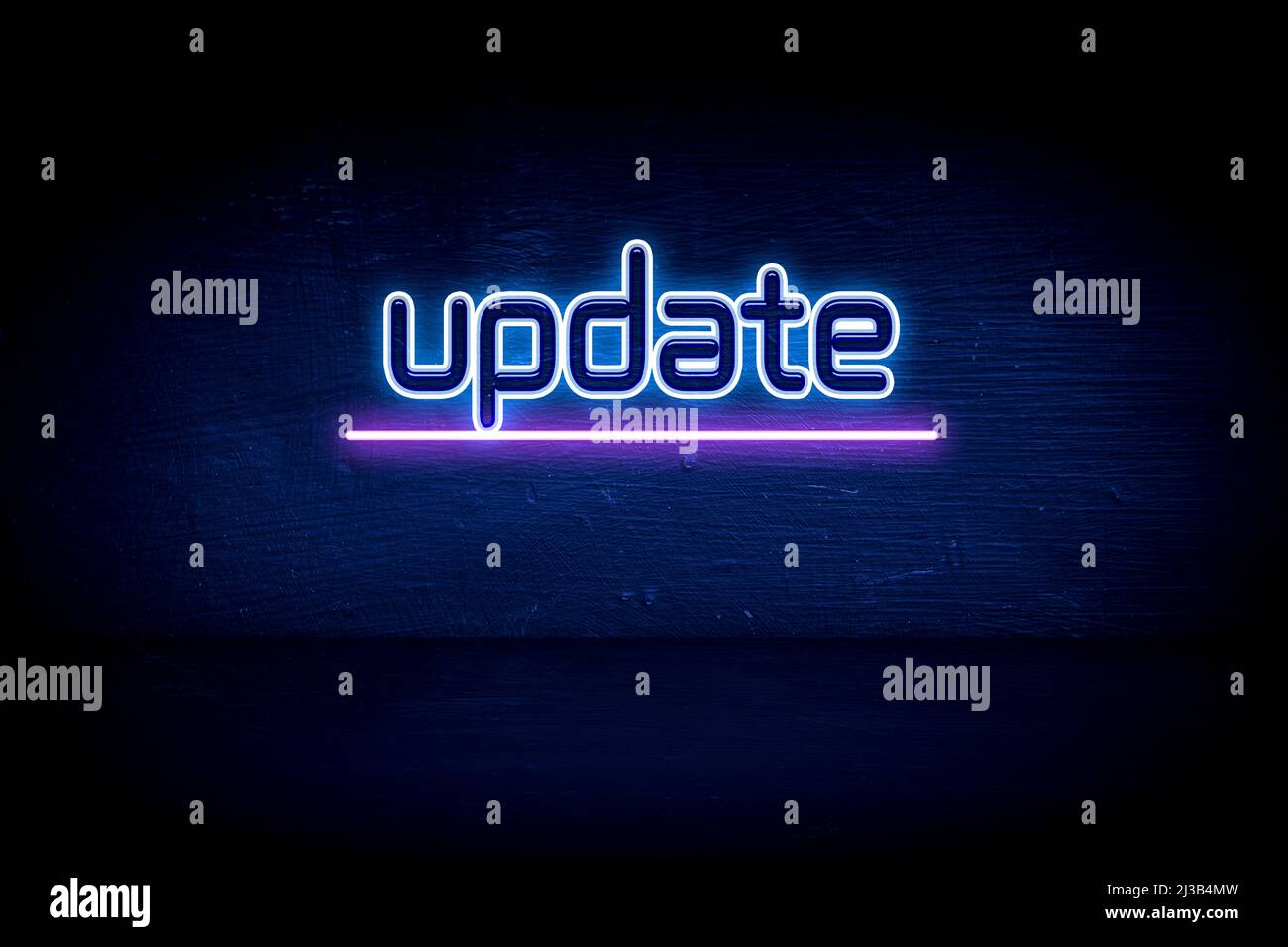 Update - blue neon announcement signboard Stock Photo - Alamy