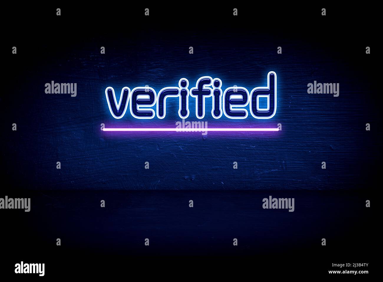 Verified - blue neon announcement signboard Stock Photo - Alamy
