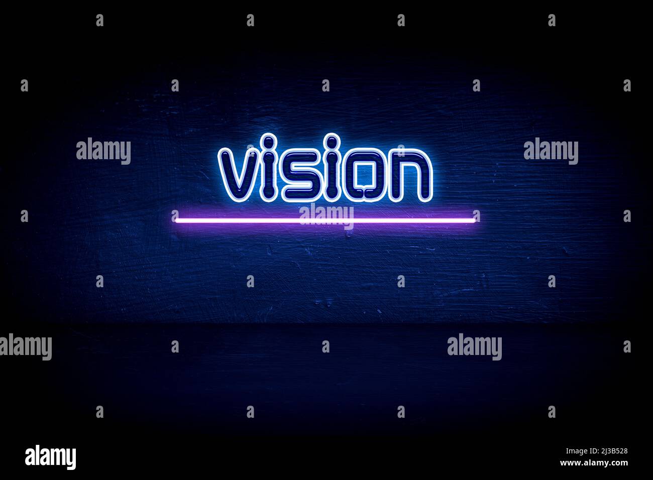 Vision - blue neon announcement signboard Stock Photo - Alamy