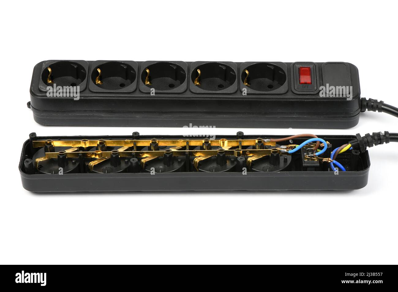 Internal device of a black plastic electrical extension cord for ...