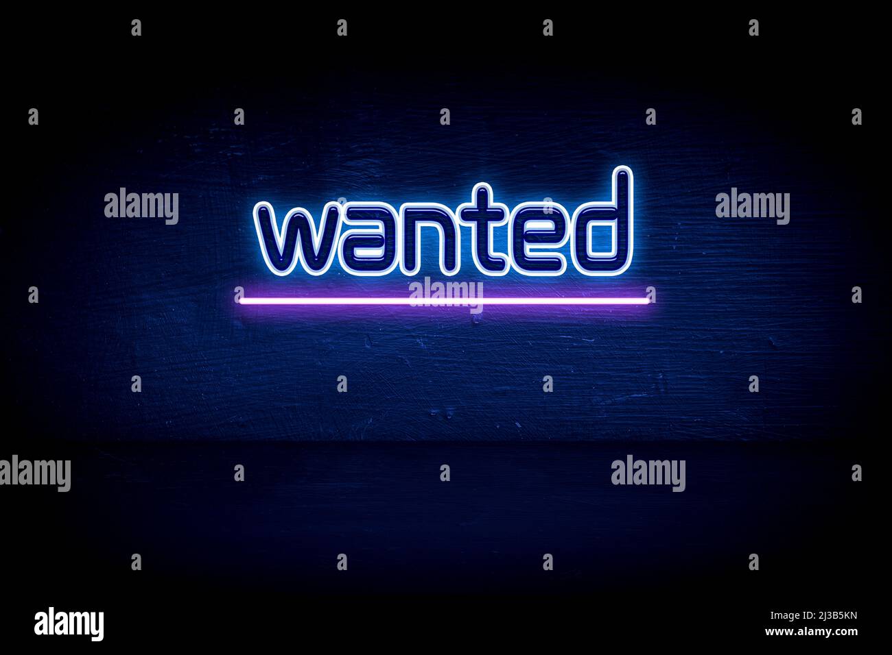 Wanted - blue neon announcement signboard Stock Photo - Alamy