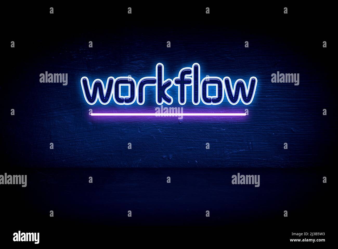 Workflow - blue neon announcement signboard Stock Photo - Alamy