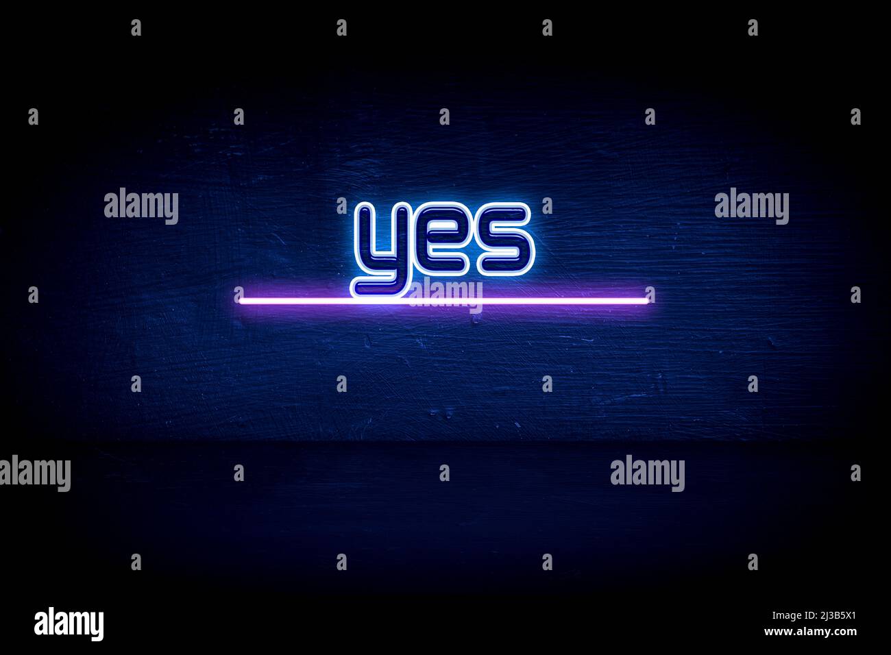 Yes - blue neon announcement signboard Stock Photo - Alamy