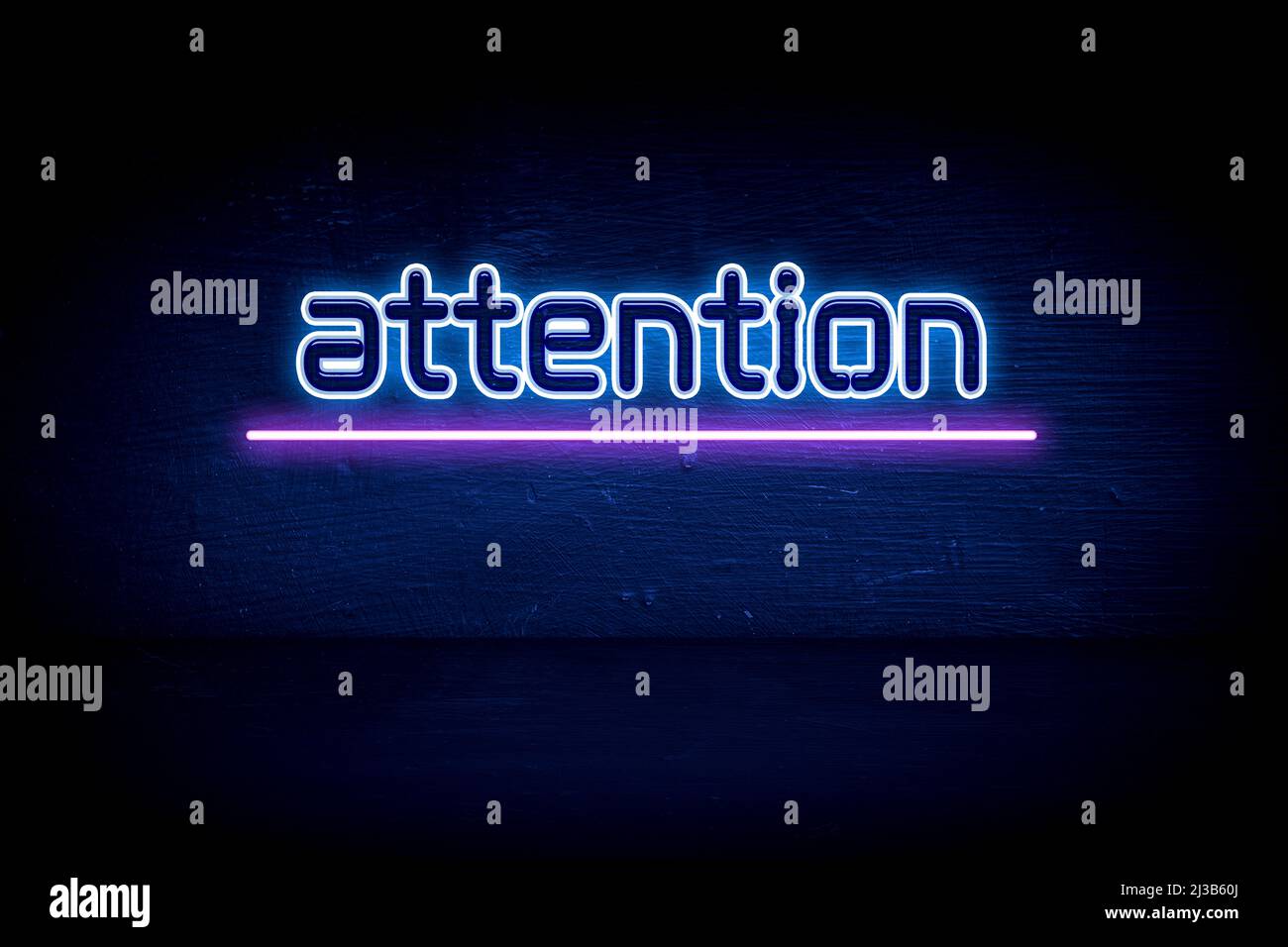 Attention - blue neon announcement signboard Stock Photo - Alamy