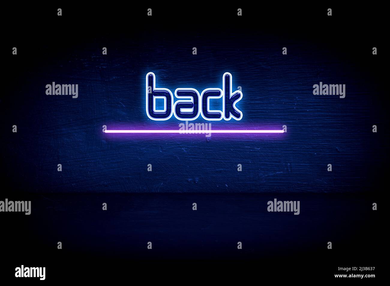 Back - blue neon announcement signboard Stock Photo - Alamy