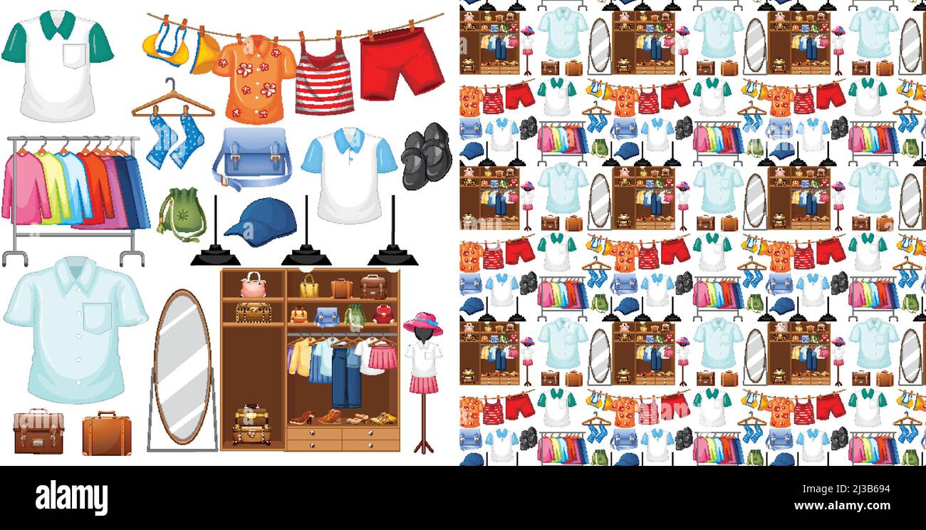 Seamless background design with cloth theme on white background ...