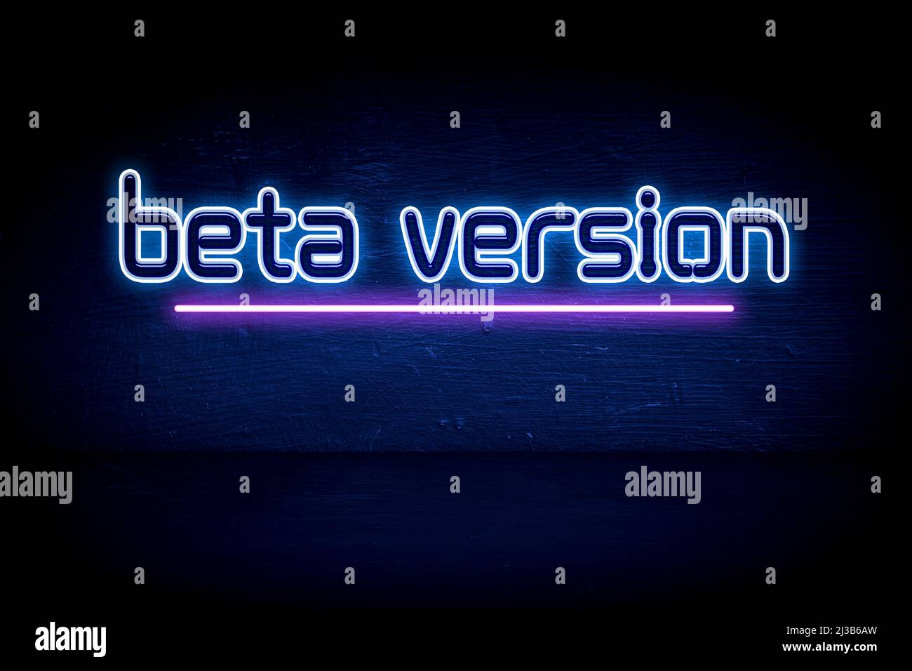 Beta version - blue neon announcement signboard Stock Photo - Alamy
