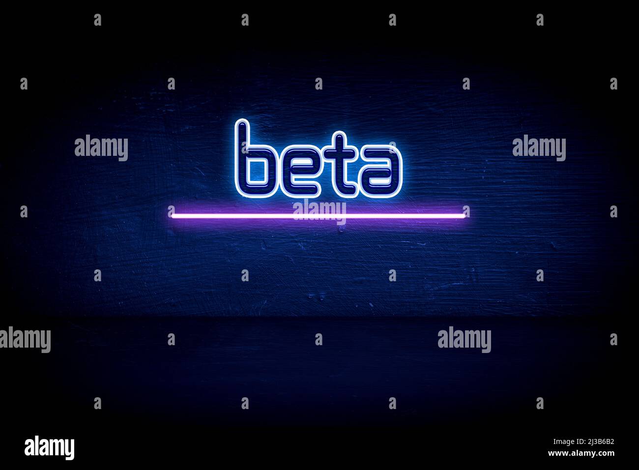 Beta - blue neon announcement signboard Stock Photo - Alamy