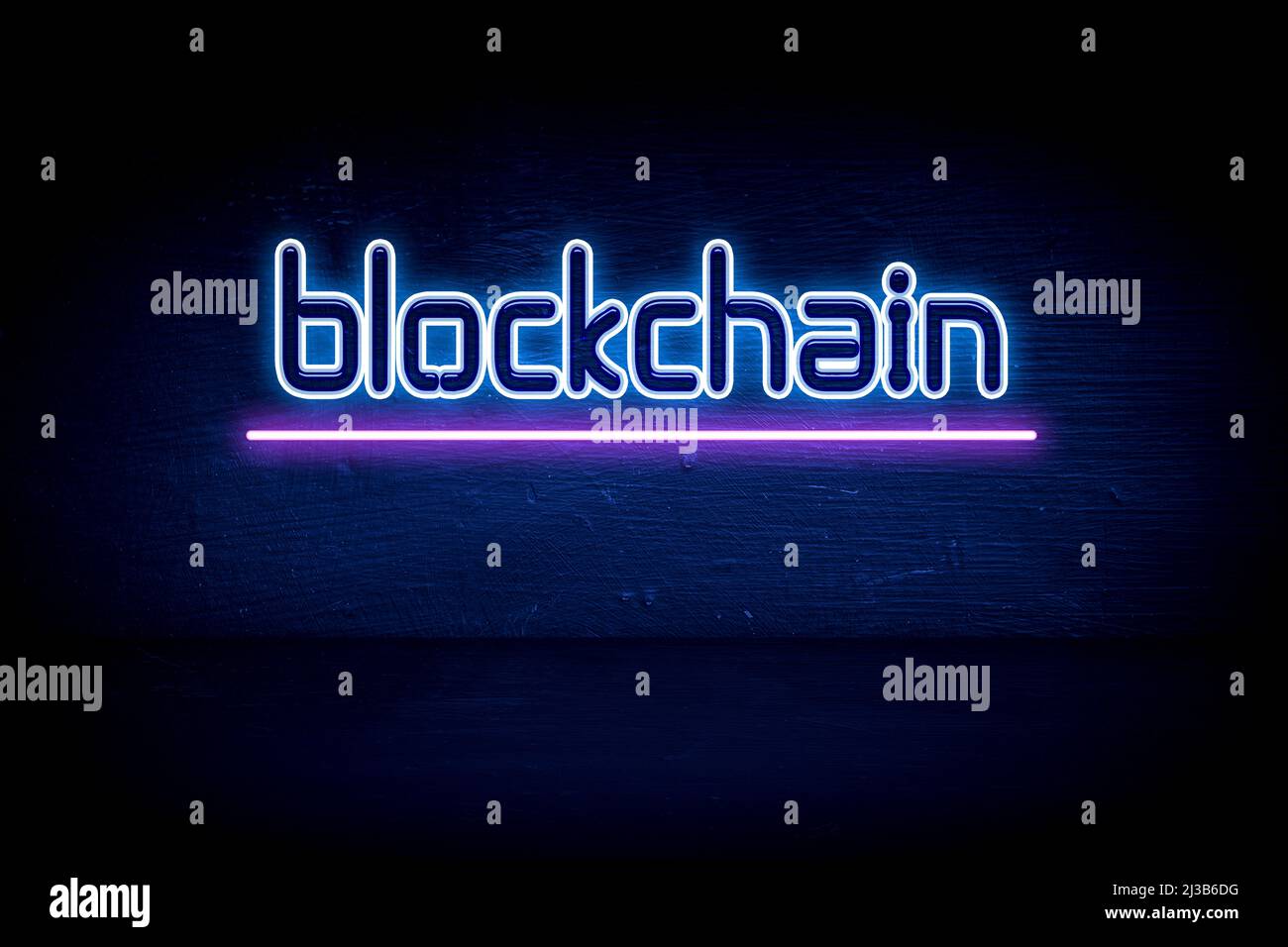 Blockchain - blue neon announcement signboard Stock Photo - Alamy