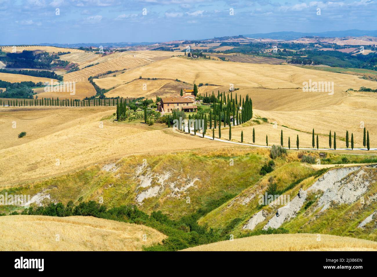 Rural landscape near Asciano, Siena province, Tuscany, Italy, at summer ...