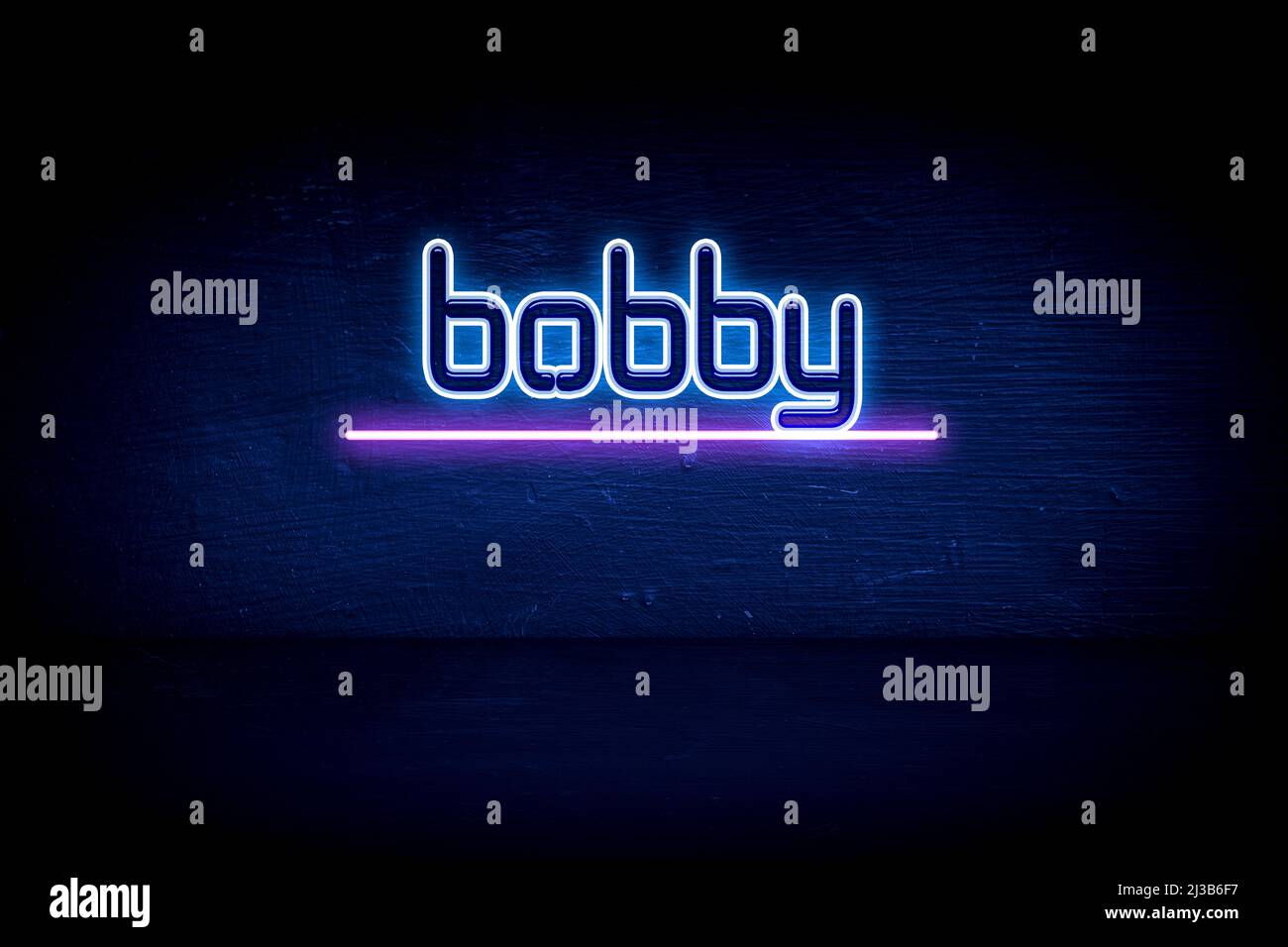 Bobby - blue neon announcement signboard Stock Photo - Alamy