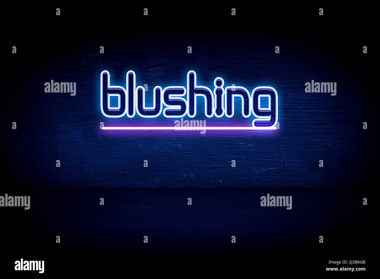 blushing - blue neon announcement signboard Stock Photo - Alamy