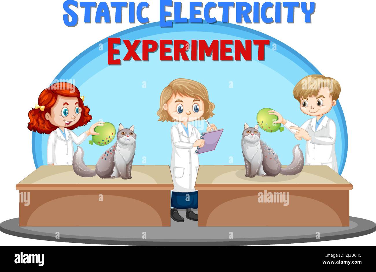 Static electricity experiment with cat and balloon illustration Stock ...
