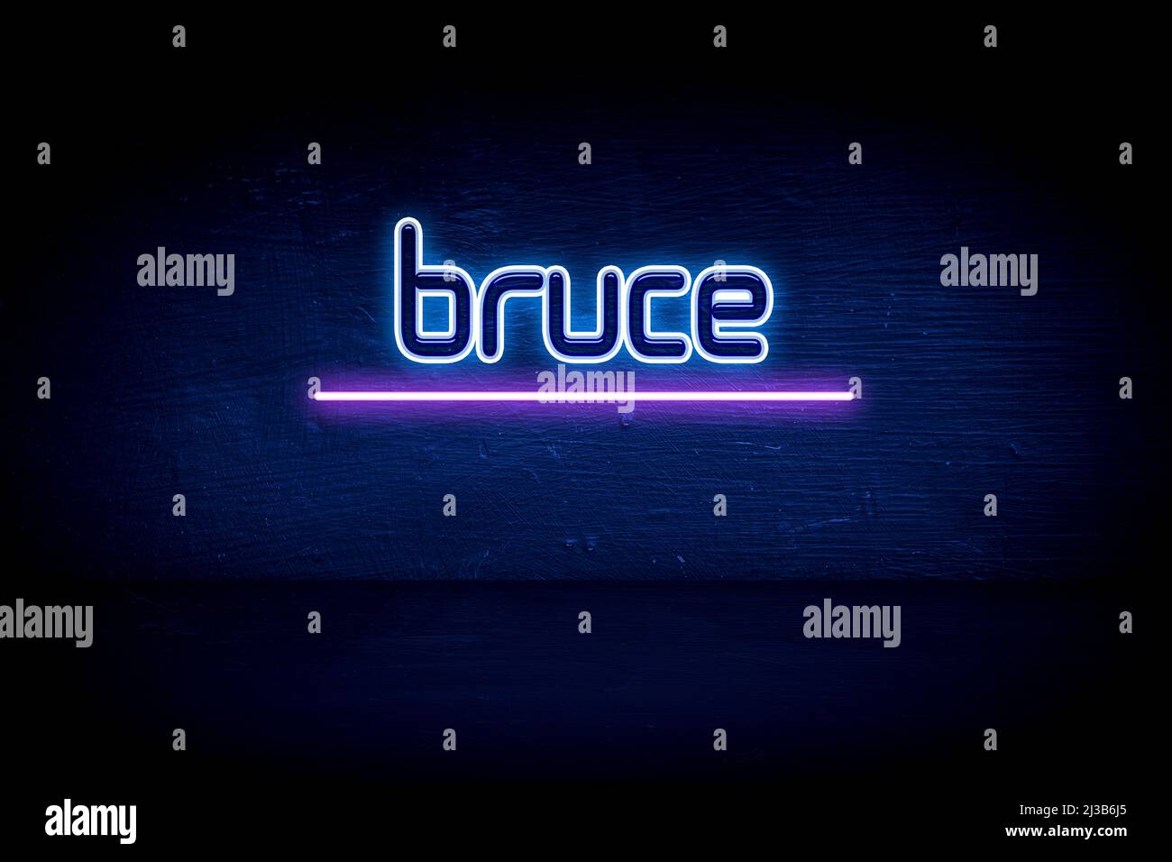 Bruce - blue neon announcement signboard Stock Photo - Alamy