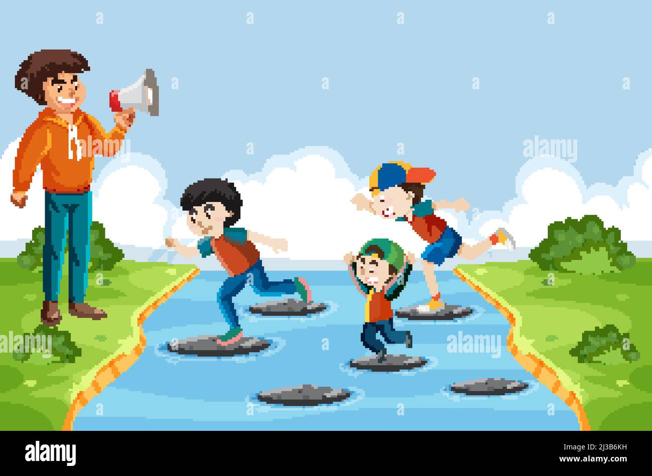 Kids playing red light green light game illustration Stock Vector Image ...