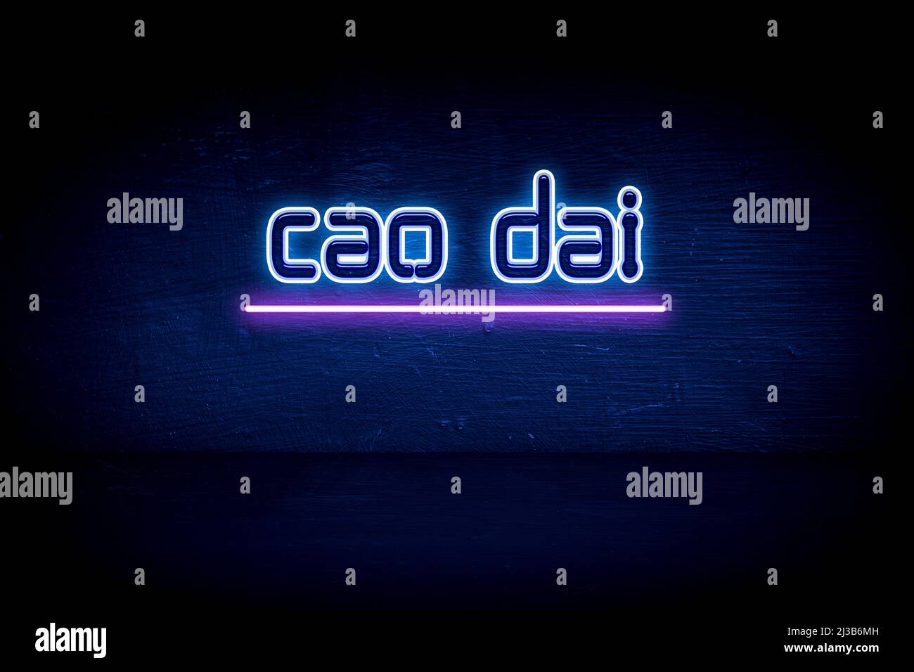Cao Dai - blue neon announcement signboard Stock Photo - Alamy