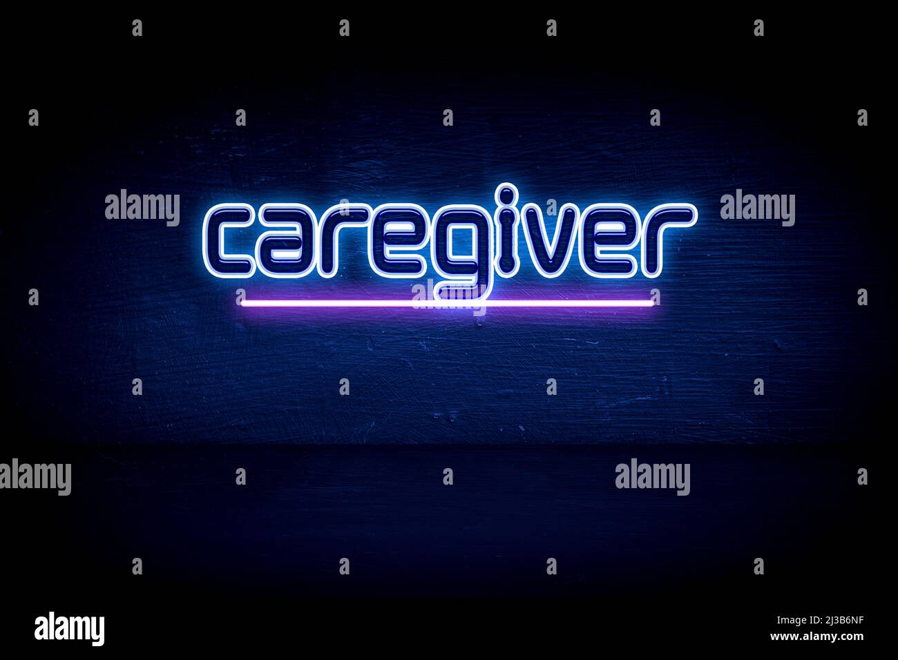 caregiver - blue neon announcement signboard Stock Photo - Alamy