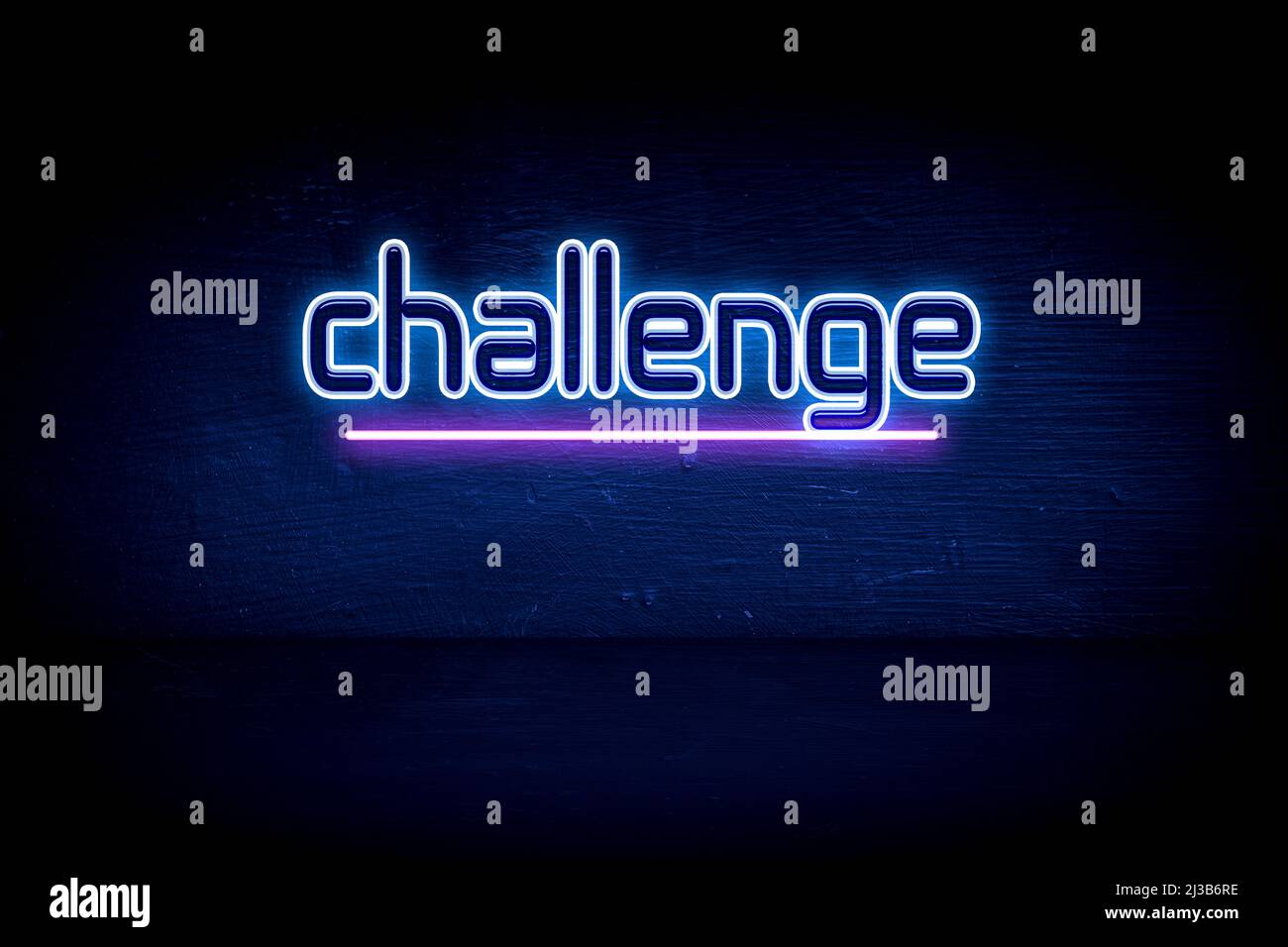 Challenge - blue neon announcement signboard Stock Photo - Alamy