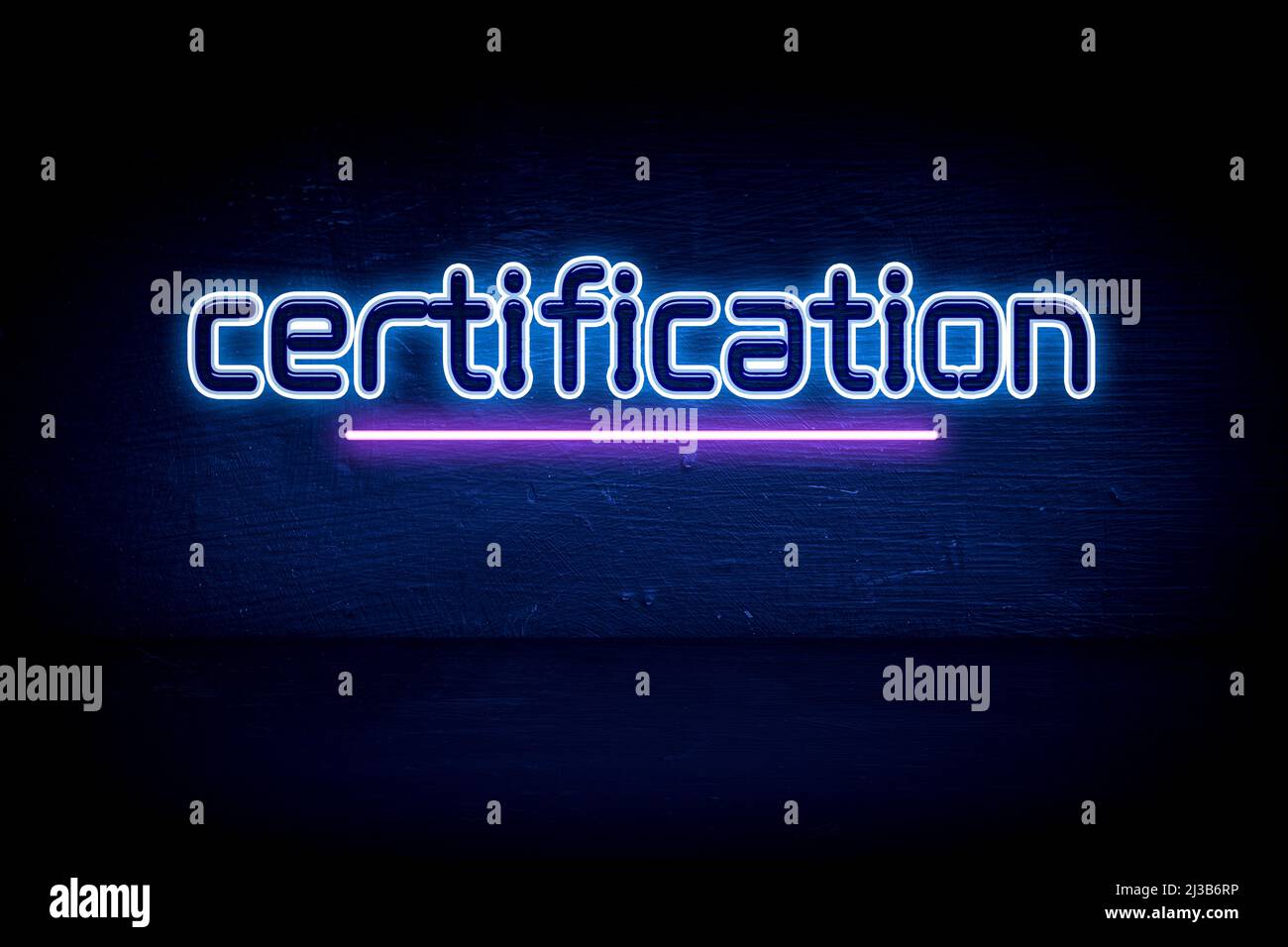 Certification - blue neon announcement signboard Stock Photo - Alamy