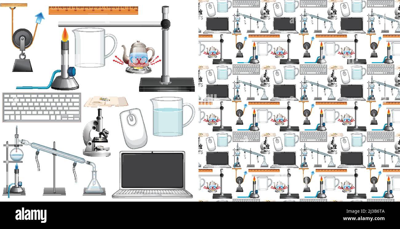 Seamless background with science equipments illustration Stock Vector ...