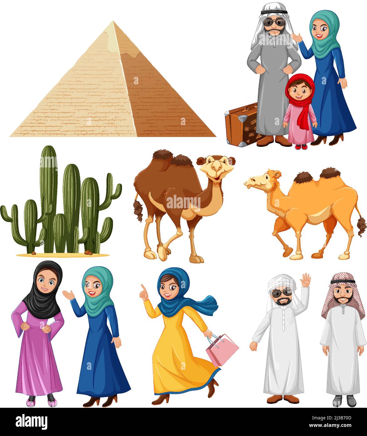 Arabic people with camel and cactus plants illustration Stock Vector ...